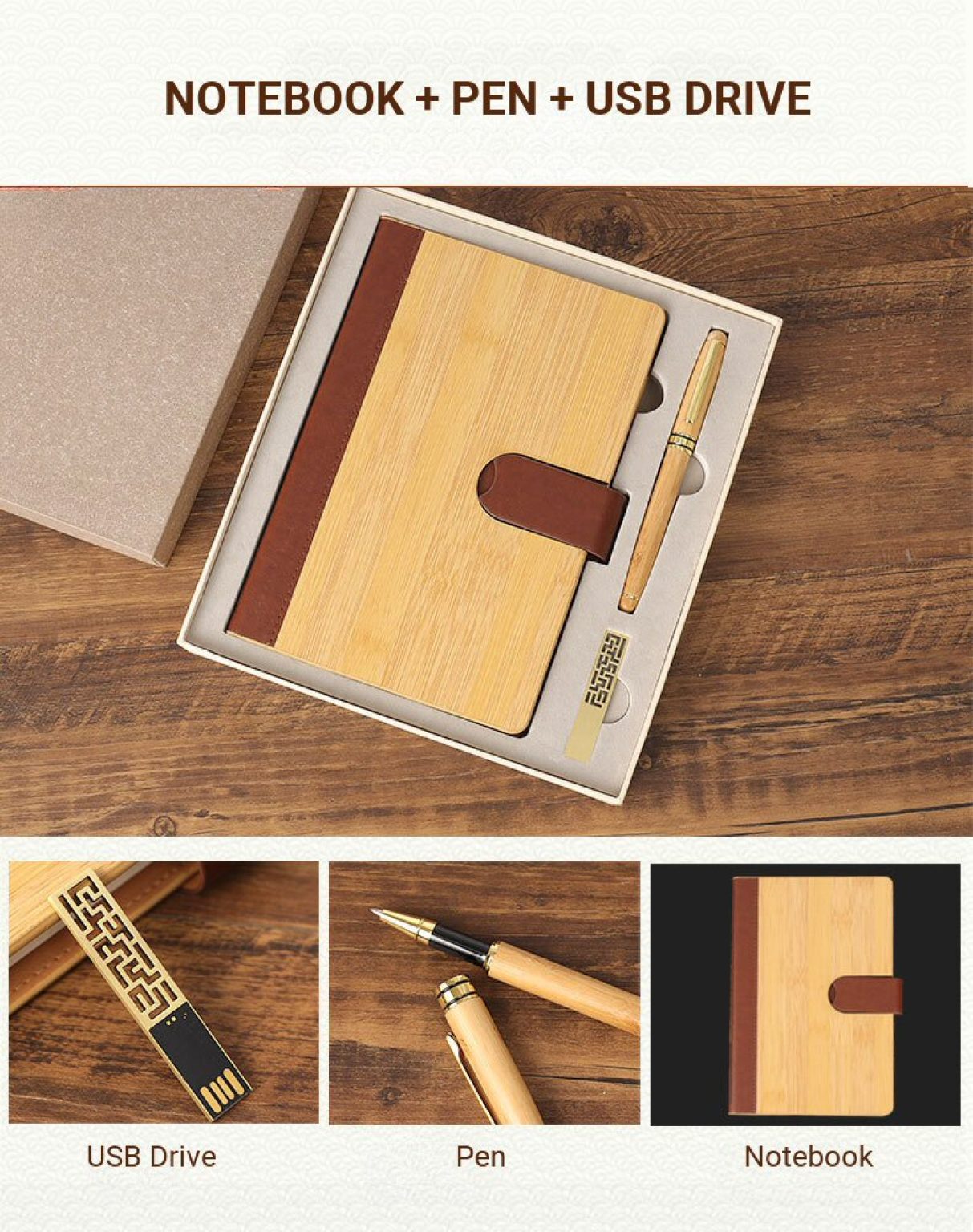 Wooden Bamboo Notebook Gift Set - Bello Bello