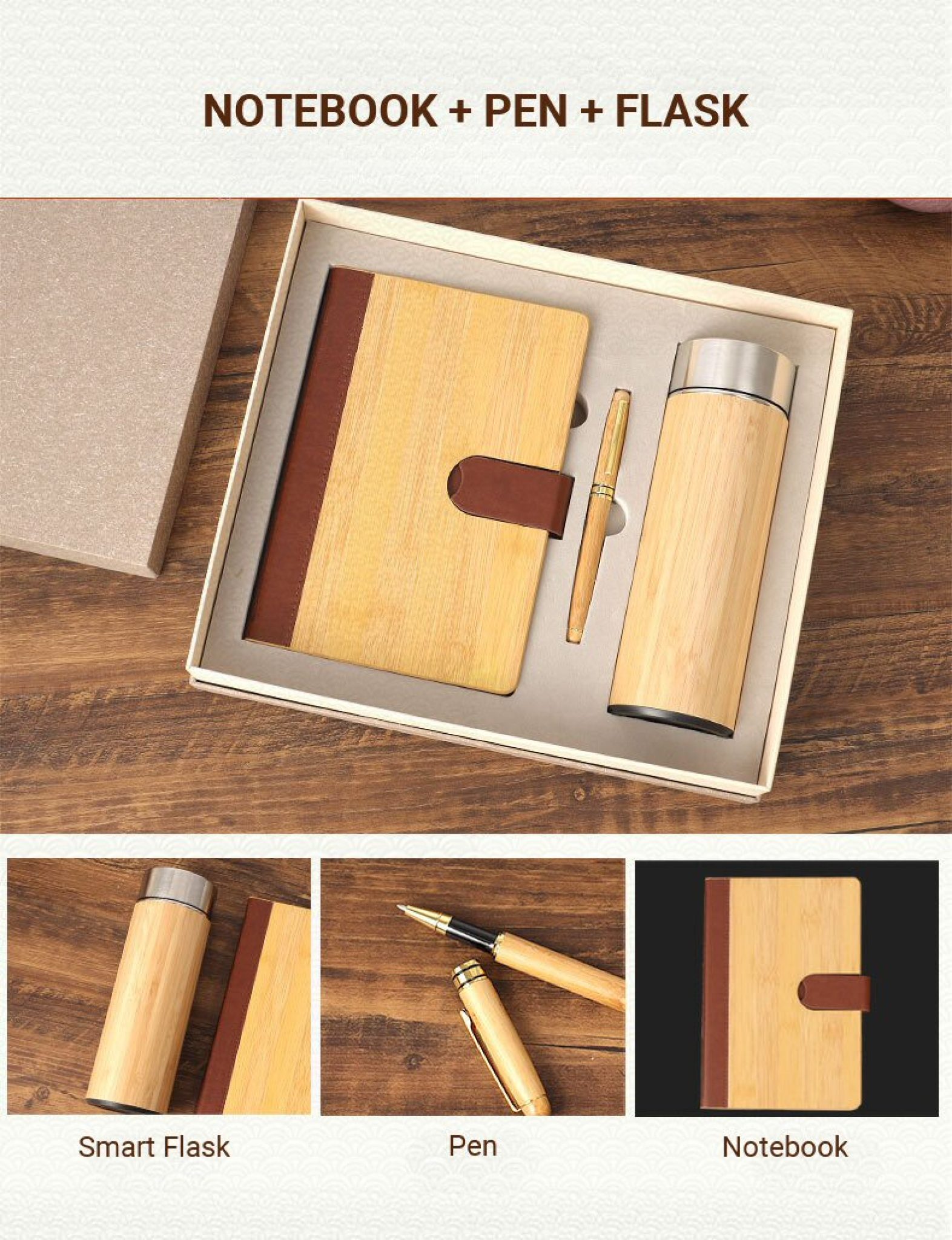 Wooden Bamboo Notebook Gift Set - Bello Bello