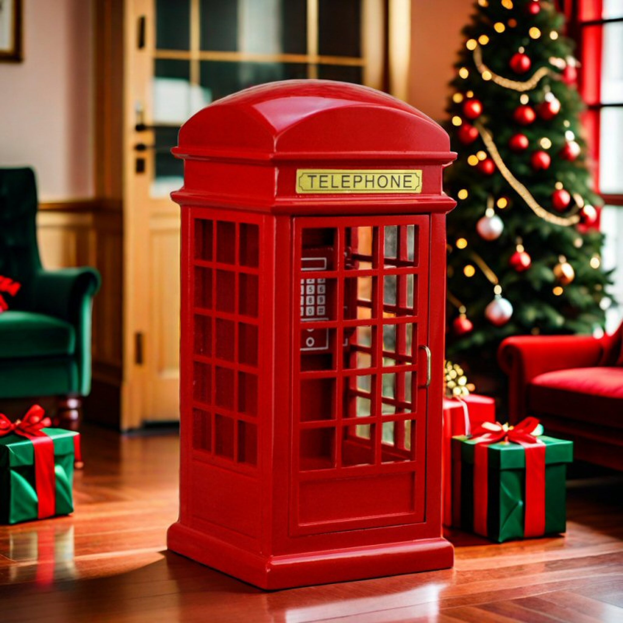 RED TELEPHONE BOX Wooden Music Box | Bello Bello